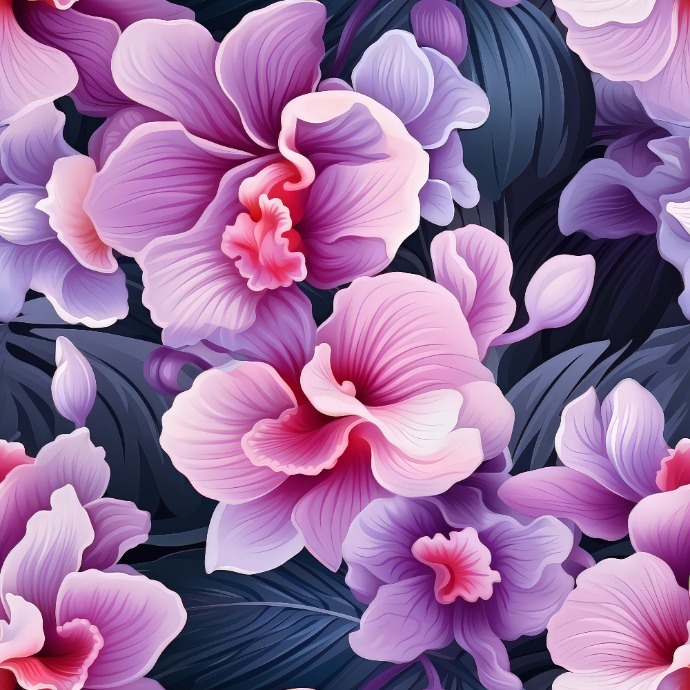 Pink and Purple Orchid Flowers Pattern 3 Quilting Cotton Fabric – FabricMegaStore.com