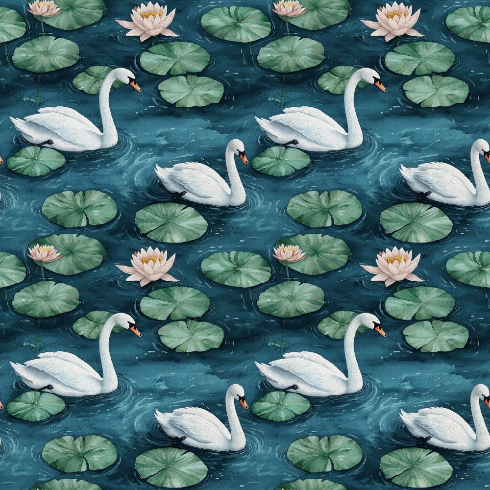 Swan in the Pond Pattern 14 Quilting Cotton Fabric – FabricMegaStore.com