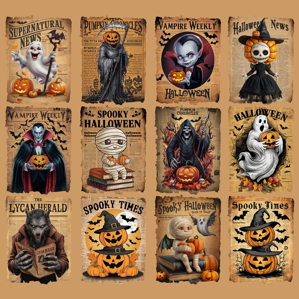 Tan Vintage Halloween Newspaper Quilting Cotton Fabric – FabricMegaStore.com