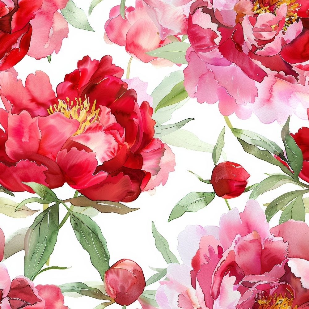 Watercolor Red Peony Flowers Quilting Cotton Fabric – FabricMegaStore.com