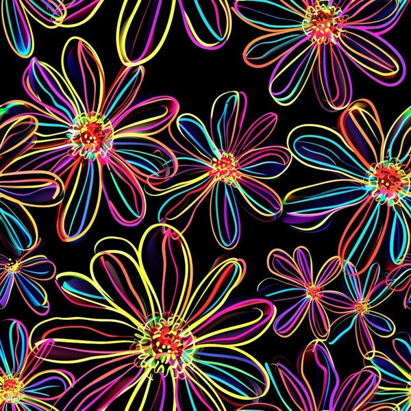 Neon Daisy Pattern 7 Quilting Cotton Fabric – FabricMegaStore.com