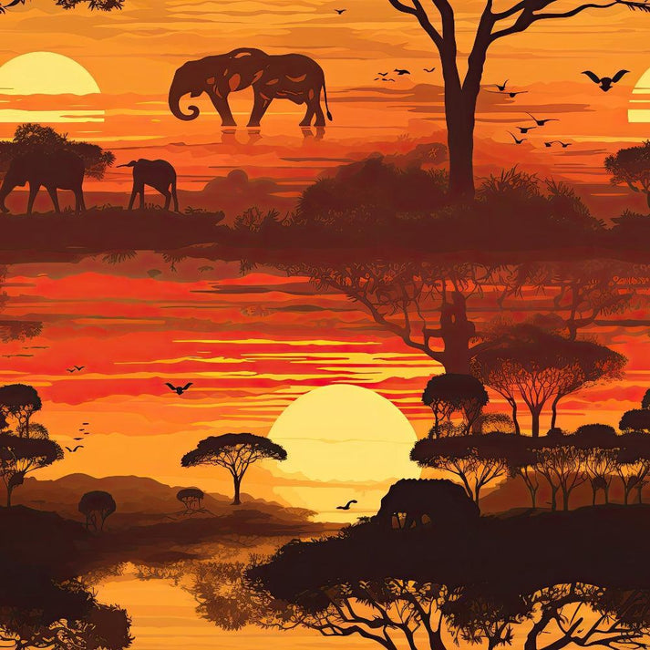 African Safari Sunset Pattern 5 Quilting Cotton Fabric ...