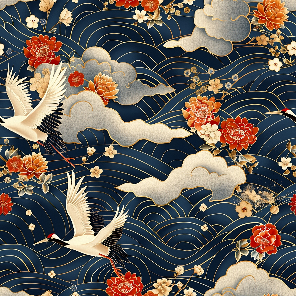 Japanese Cranes Pattern 2 Quilting Cotton Fabric – FabricMegaStore.com