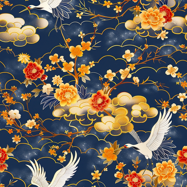 Japanese Cranes Pattern 4 Quilting Cotton Fabric – FabricMegaStore.com