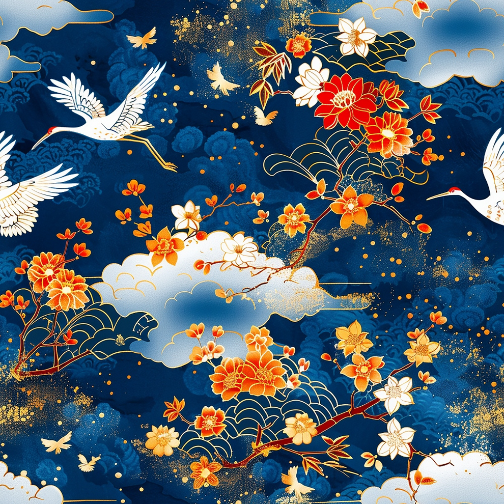 Japanese Cranes Pattern 5 Quilting Cotton Fabric – FabricMegaStore.com