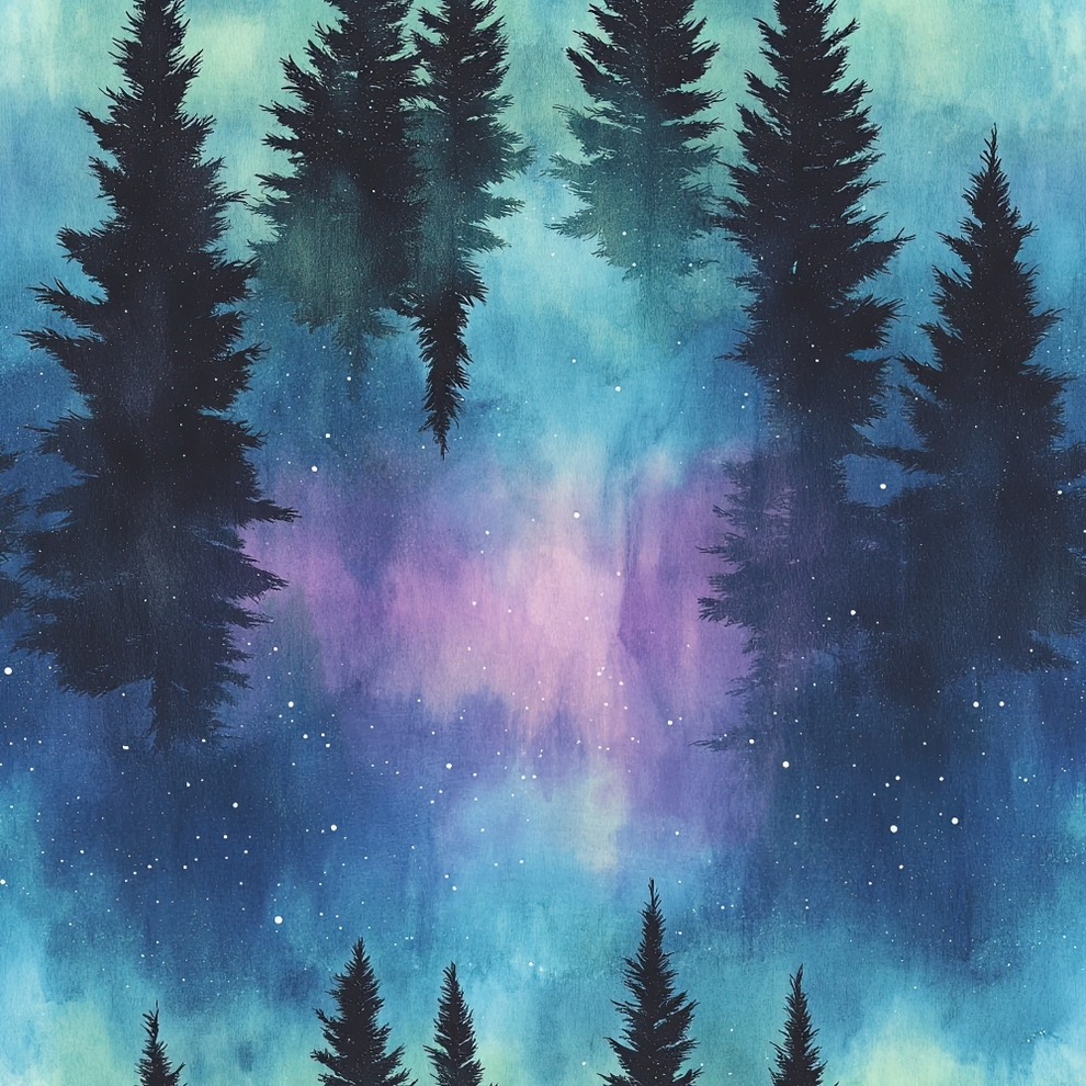 Northern Lights Forest Pattern 10 Quilting Cotton Fabric ...