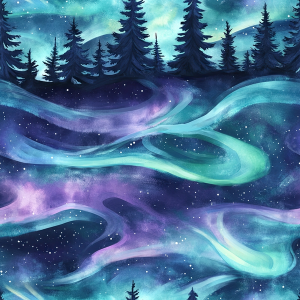 Northern Lights Forest Pattern 24 Quilting Cotton Fabric ...