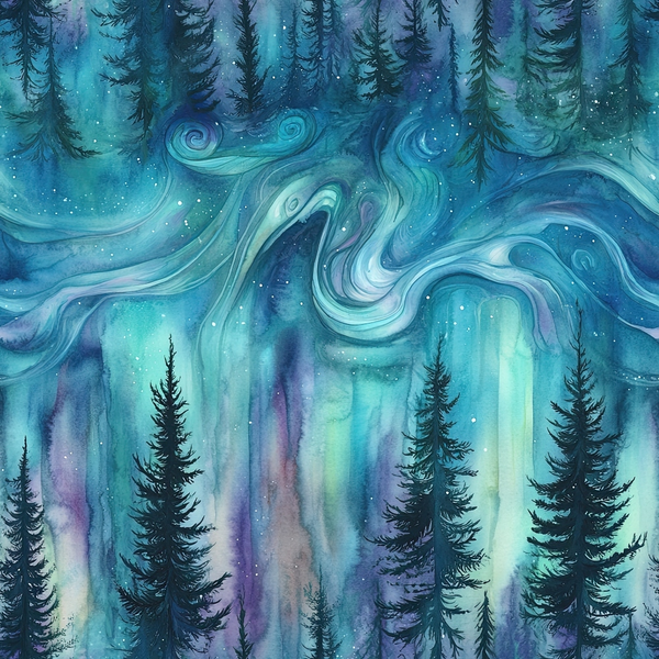 Northern Lights Forest Pattern 27 Quilting Cotton Fabric ...