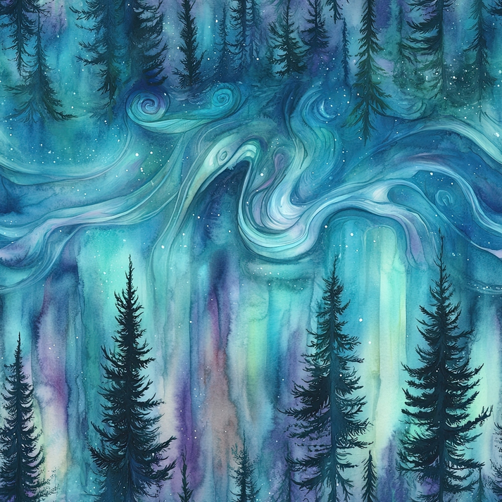 Northern Lights Forest Pattern 27 Quilting Cotton Fabric ...