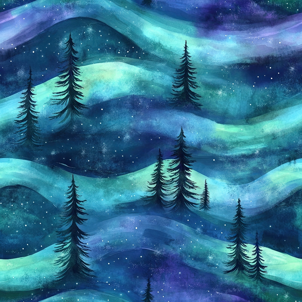 Northern Lights Forest Pattern 29 Quilting Cotton Fabric ...