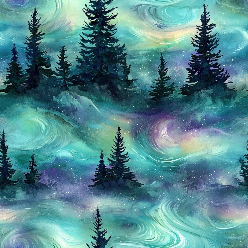 Northern Lights Forest Pattern 31 Quilting Cotton Fabric ...