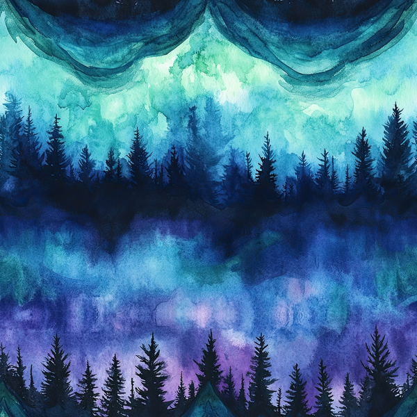 Northern Lights Forest Pattern 32 Quilting Cotton Fabric ...