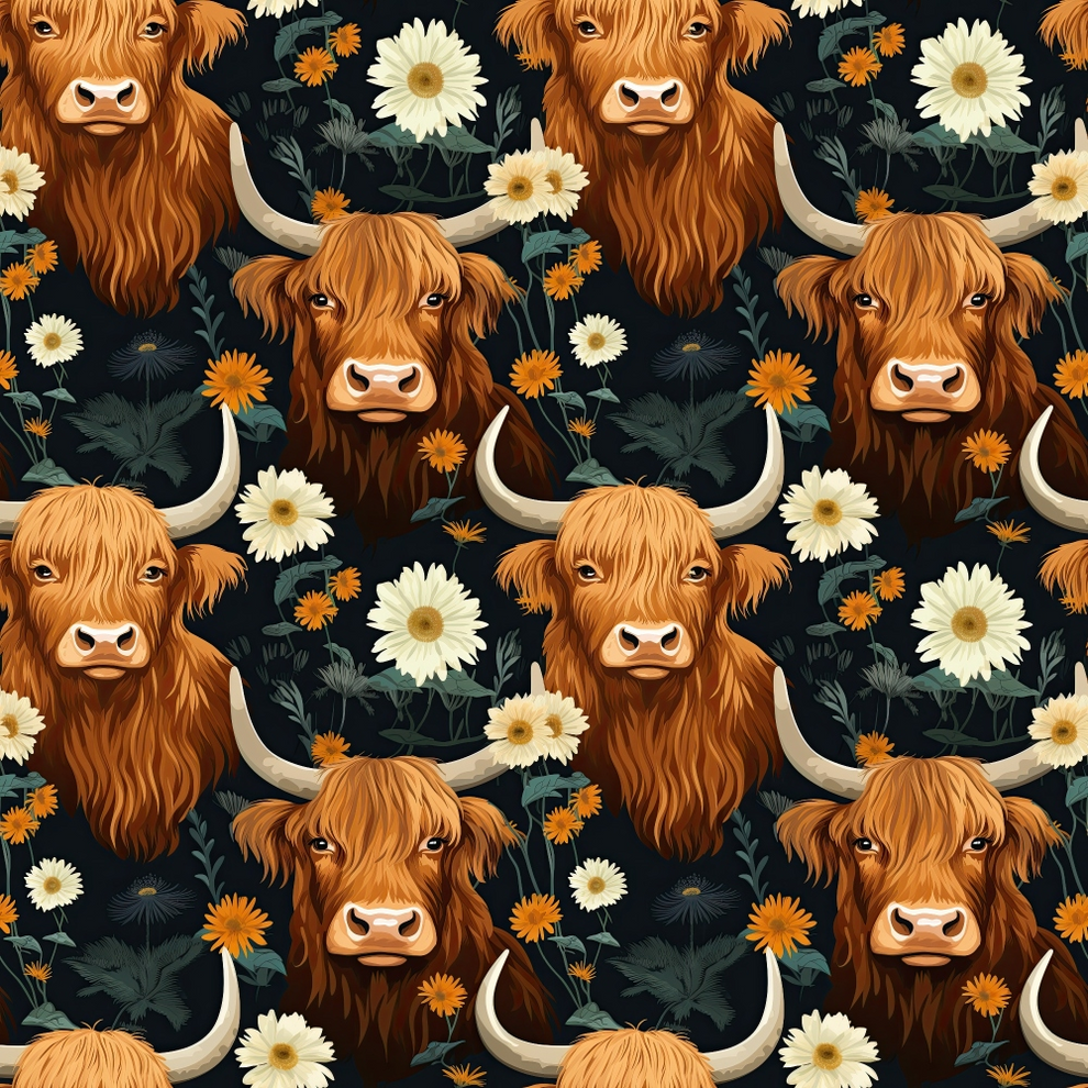 Floral Highland Cows Pattern 1 Quilting Cotton Fabric – FabricMegaStore.com
