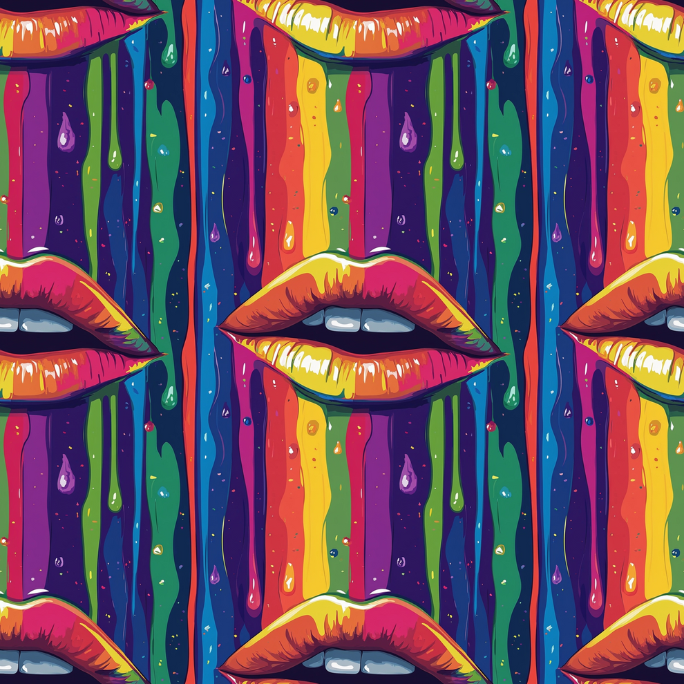 Rainbow Dripping Lips Art Pattern 5 Quilting Cotton Fabric ...