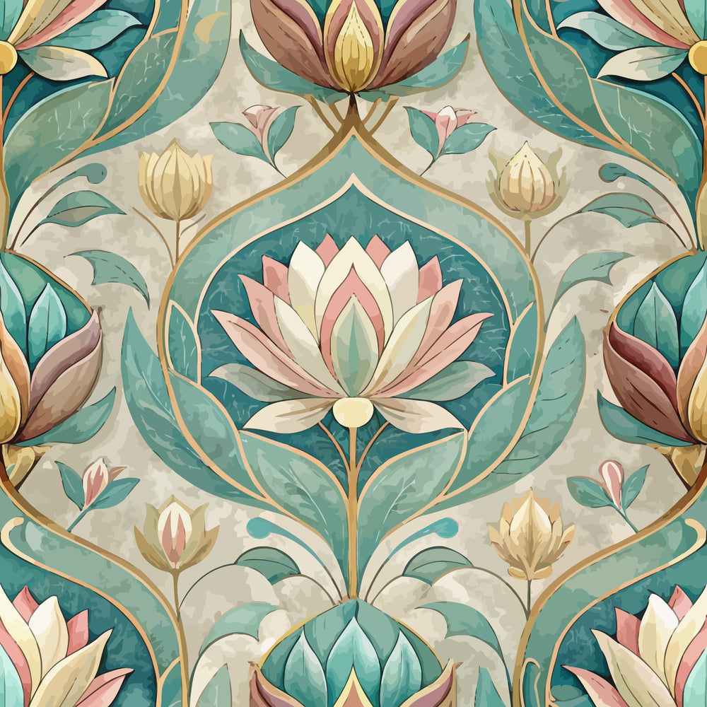 Art Nouveau Lotus Flowers Pattern 1 Quilting Cotton Fabric ...