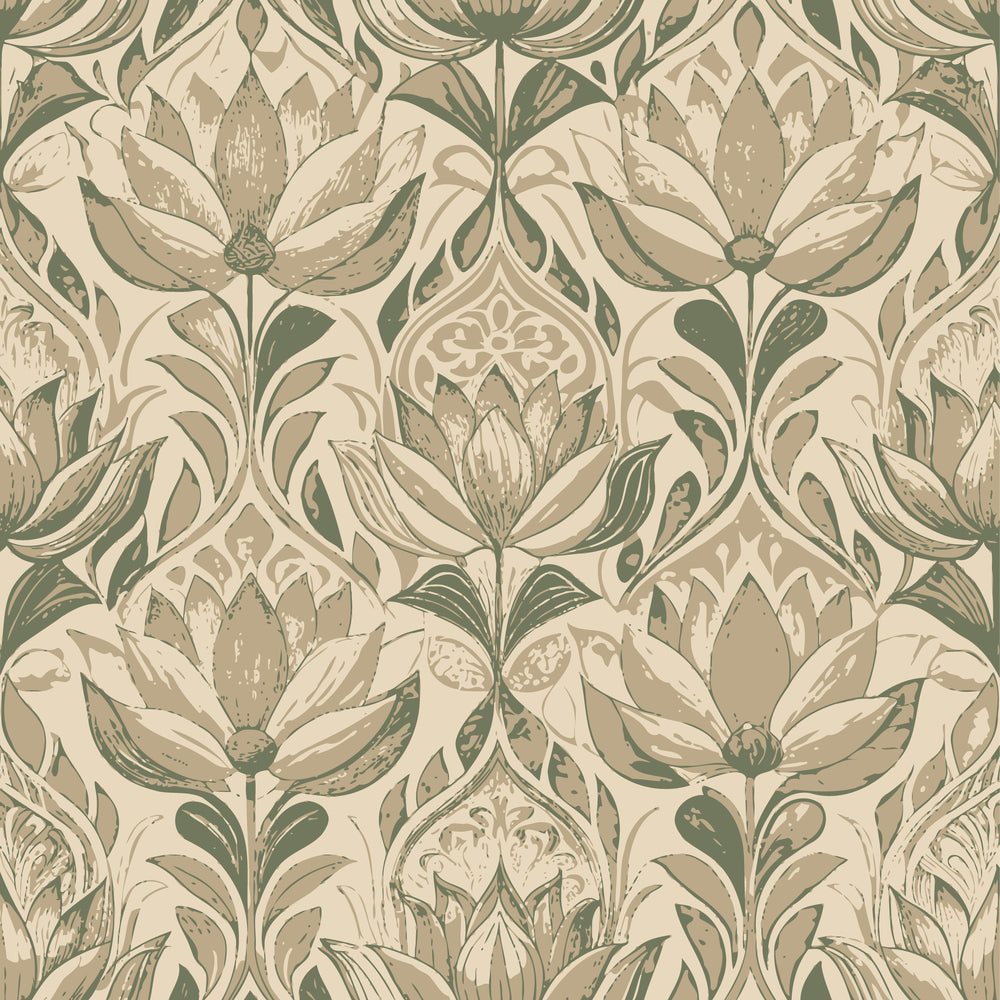 Art Nouveau Lotus Flowers Pattern 2 Quilting Cotton Fabric ...