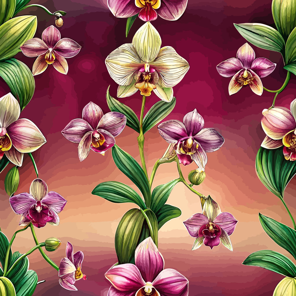 Art Nouveau Orchids Pattern 1 Quilting Cotton Fabric – FabricMegaStore.com