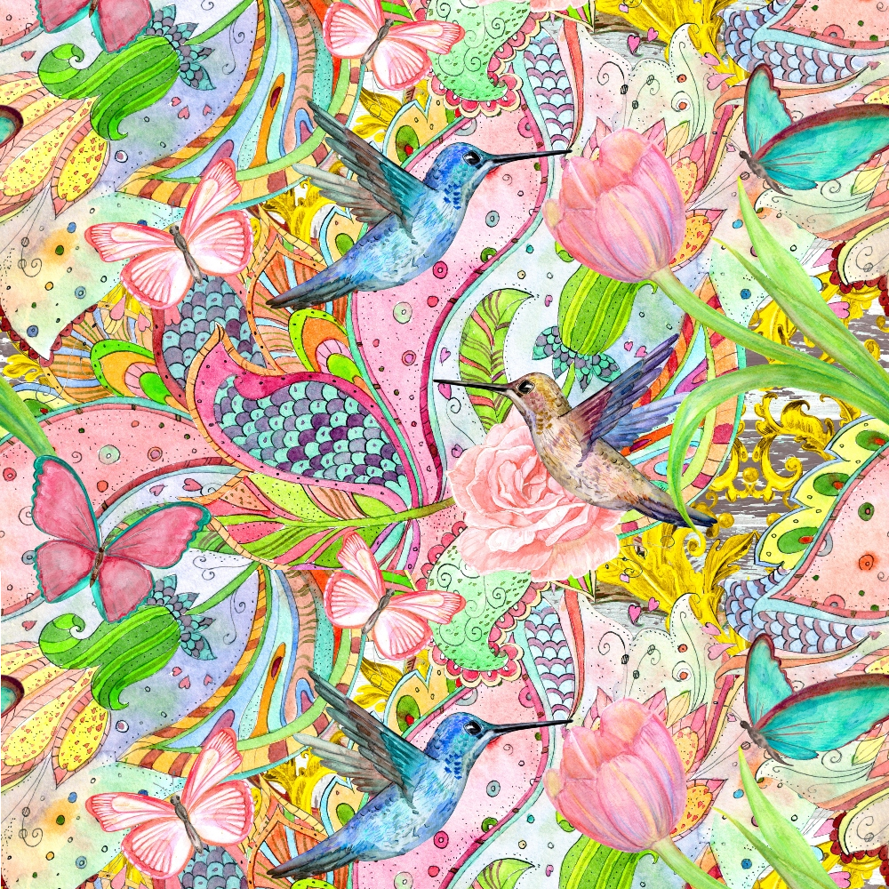Bohemian Hummingbirds Pattern Quilting Cotton Fabric – FabricMegaStore.com