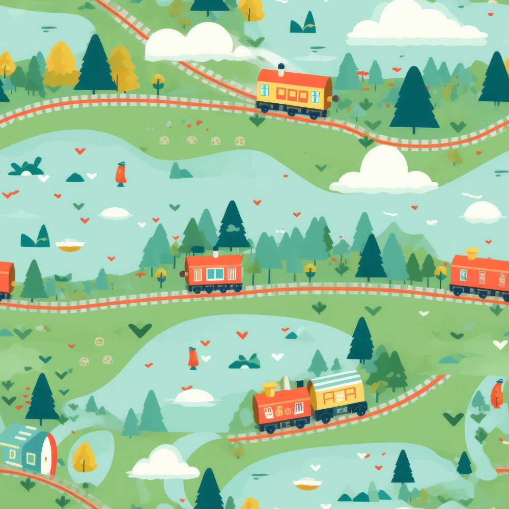 Cartoon Trains Pattern 21 Quilting Cotton Fabric – FabricMegaStore.com