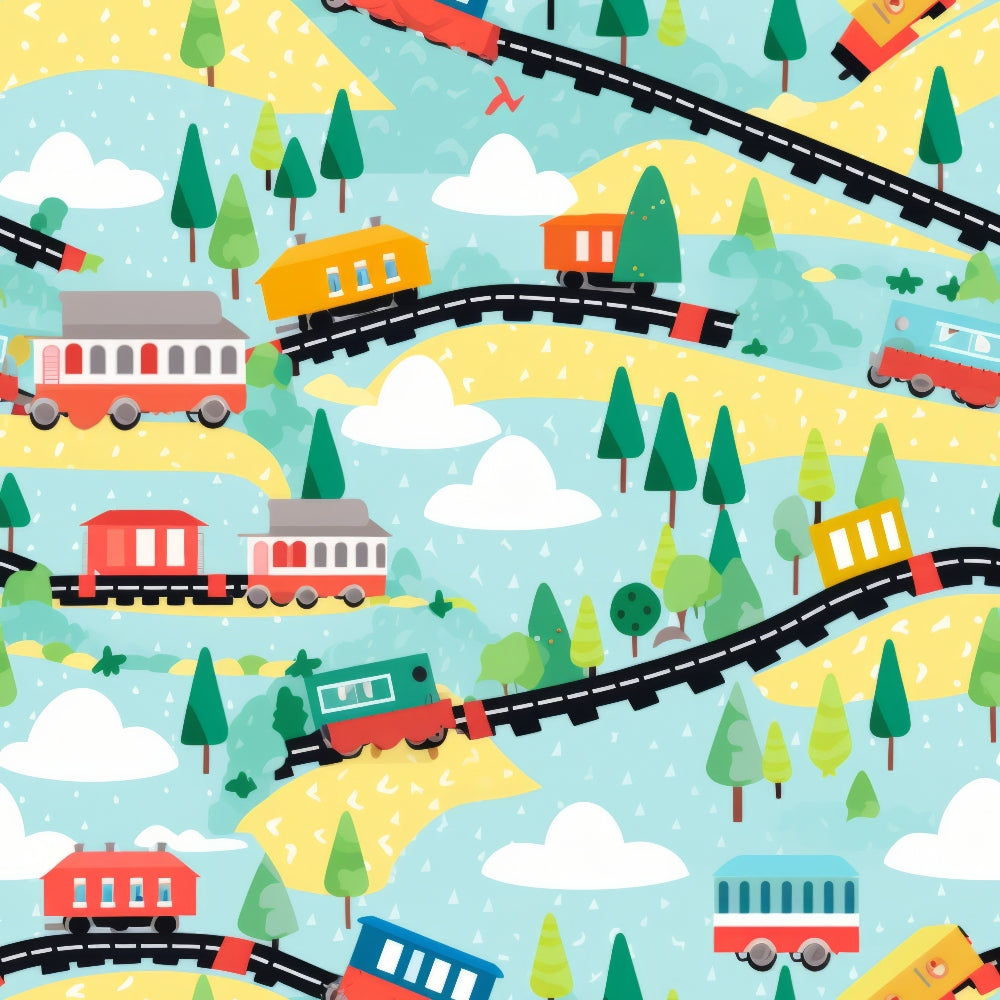 Cartoon Trains Pattern 9 Quilting Cotton Fabric – FabricMegaStore.com