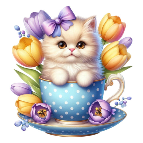 Cats in Tea Cups Fabric Panel 2 – FabricMegaStore.com