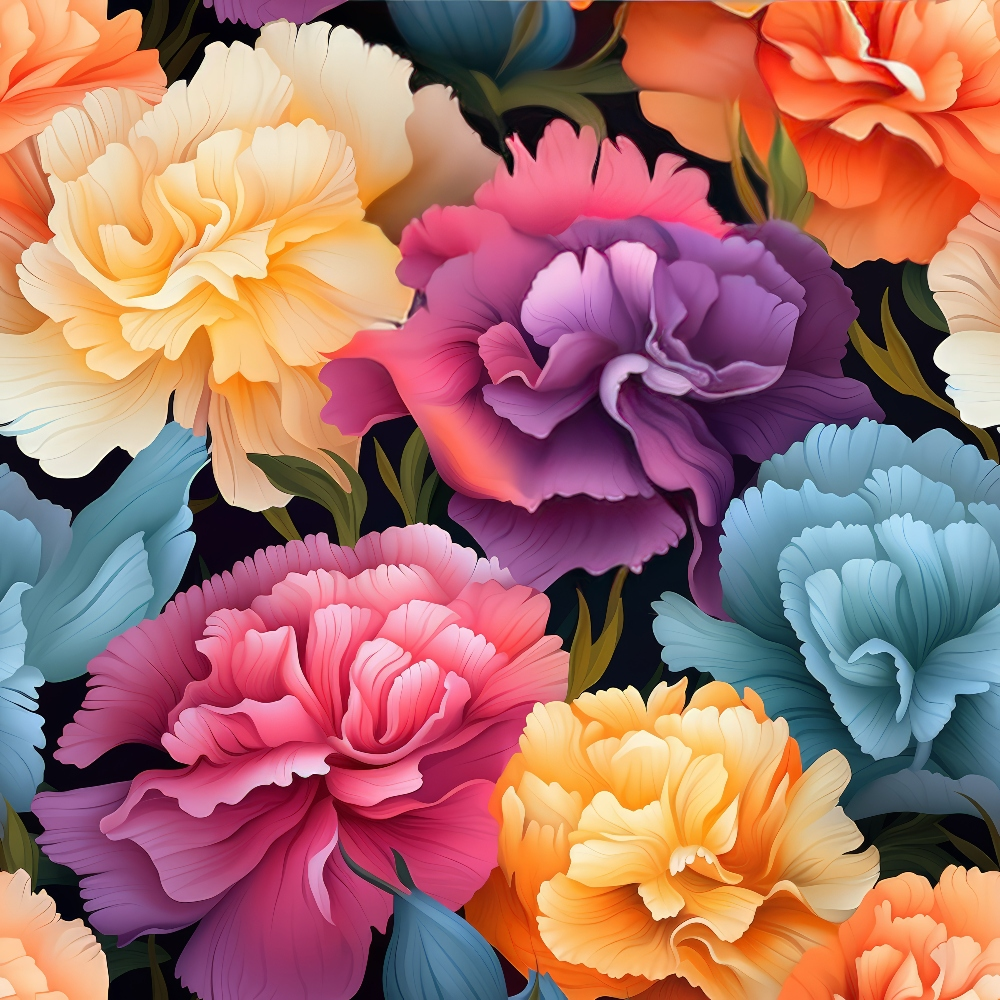 Colorful Carnation Flowers Pattern 4 Quilting Cotton Fabric ...