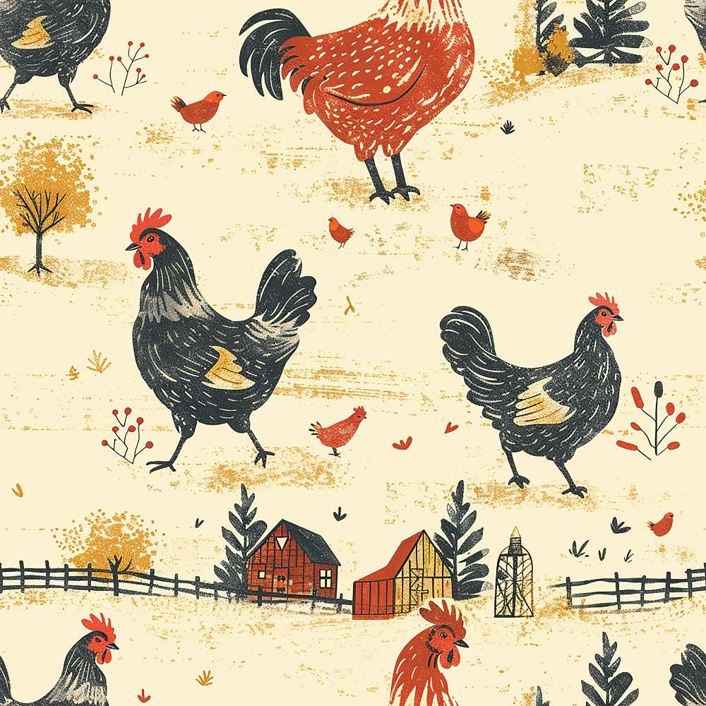 Farmhouse Chickens Pattern 1 Quilting Cotton Fabric – FabricMegaStore.com