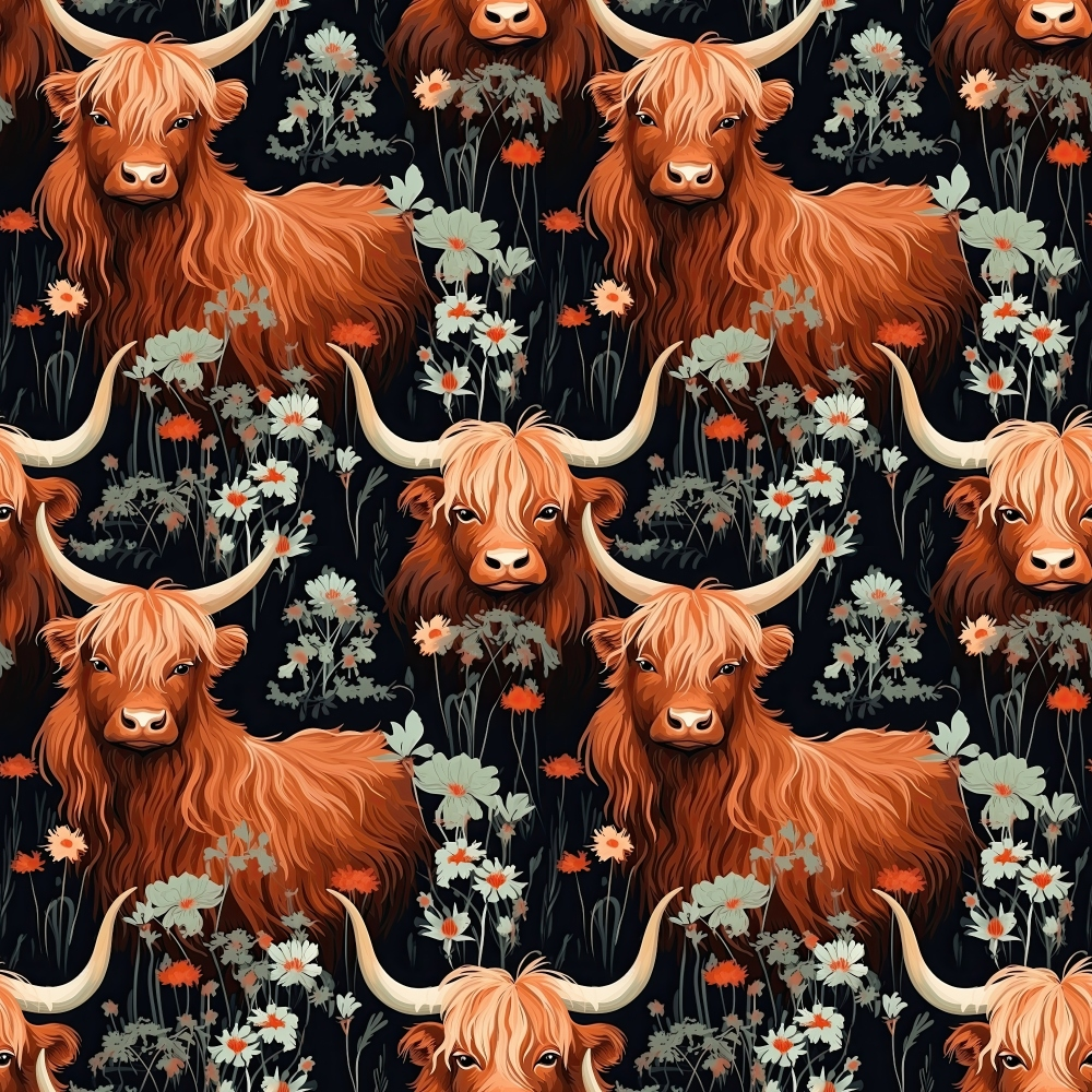 Floral Highland Cows Pattern 9 Quilting Cotton Fabric – FabricMegaStore.com