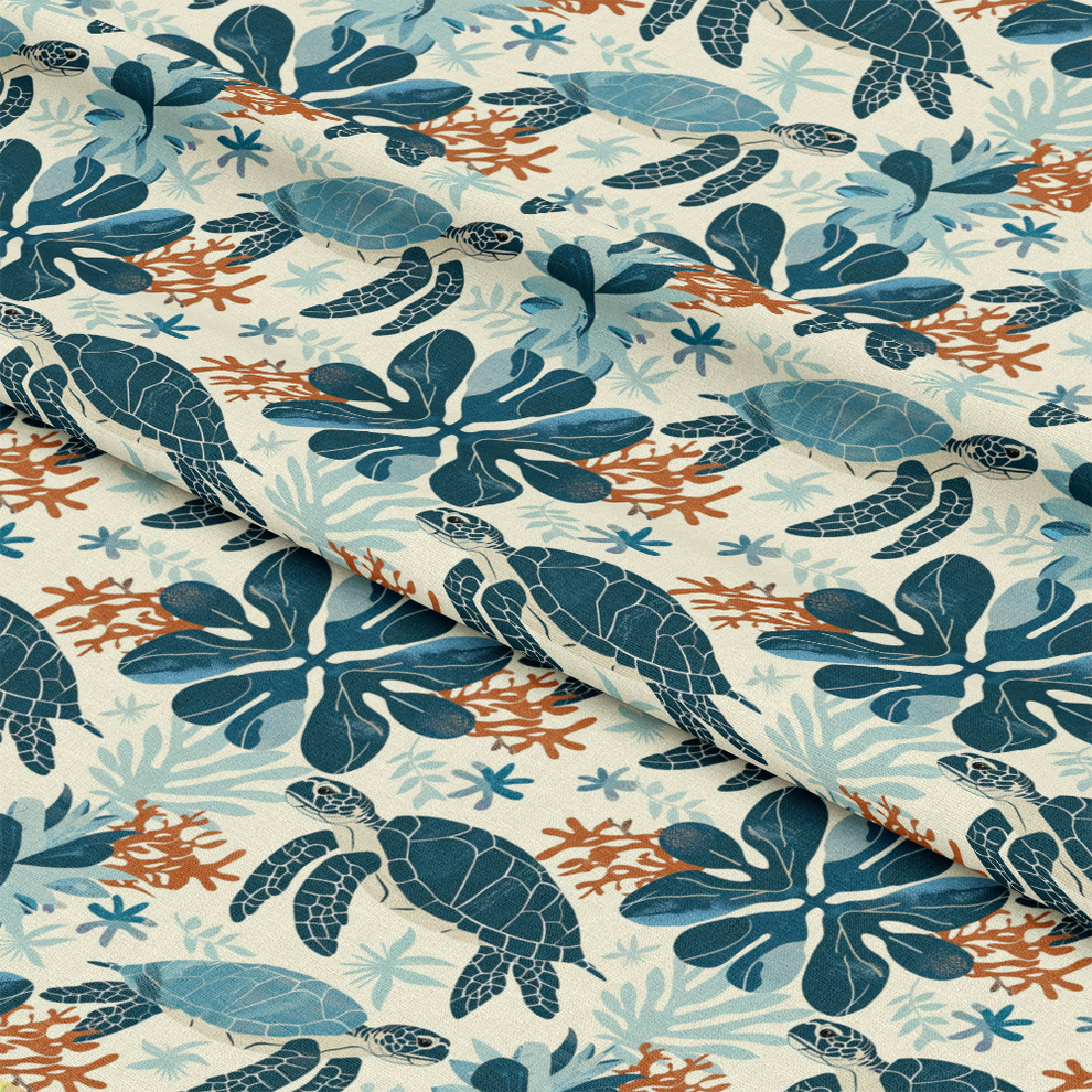 Handdrawn Sea Turtles Pattern 3 Quilting Cotton Fabric ...