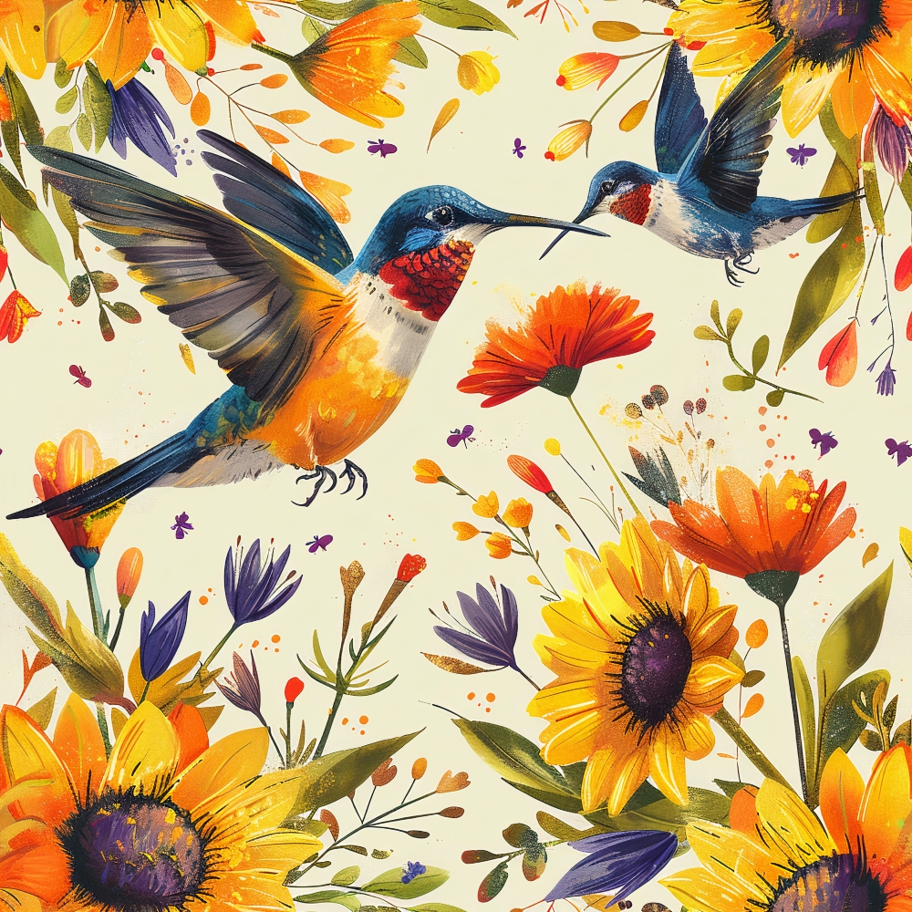 Hummingbirds in Spring Pattern 1 Quilting Cotton Fabric ...