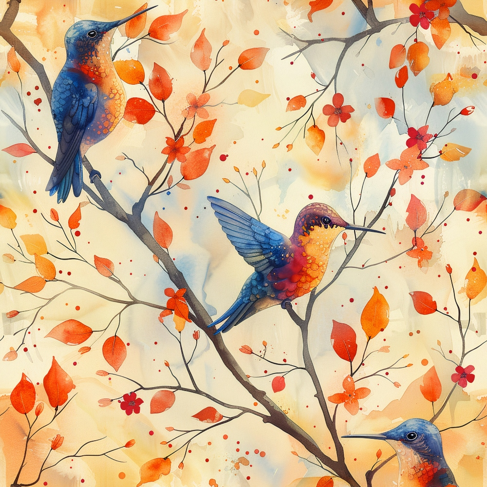 Hummingbirds in Spring Pattern 3 Quilting Cotton Fabric ...