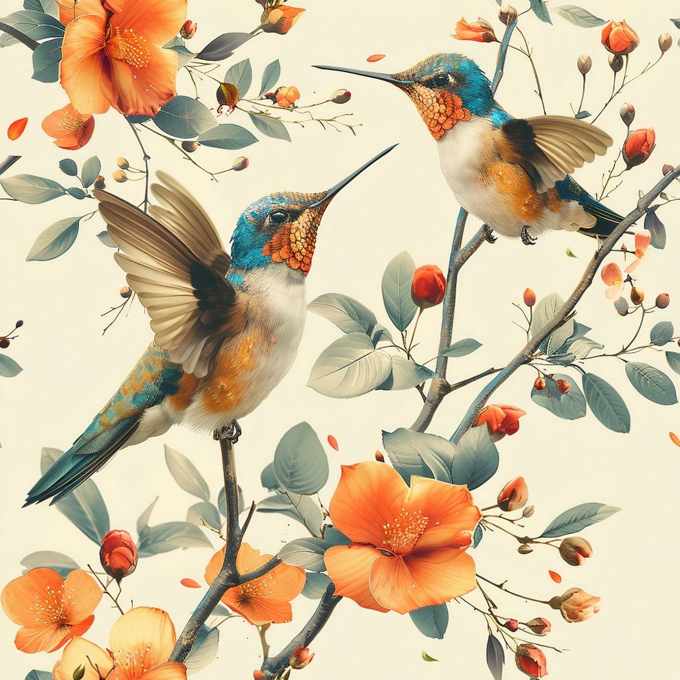 Hummingbirds in Spring Pattern 8 Quilting Cotton Fabric ...