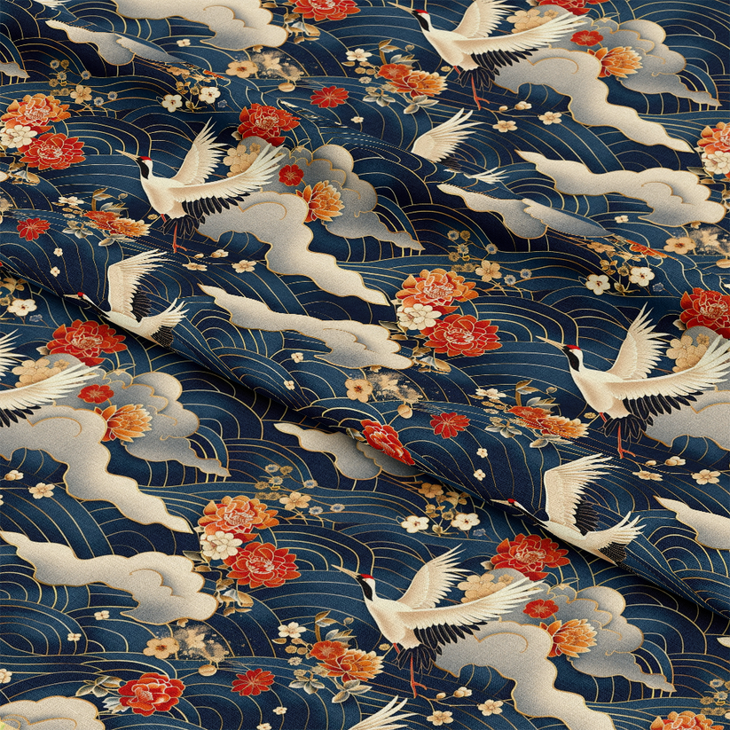 Japanese Cranes Pattern 2 Quilting Cotton Fabric – FabricMegaStore.com