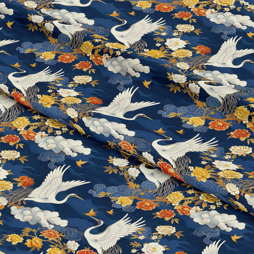 Japanese Cranes Pattern 6 Quilting Cotton Fabric – FabricMegaStore.com