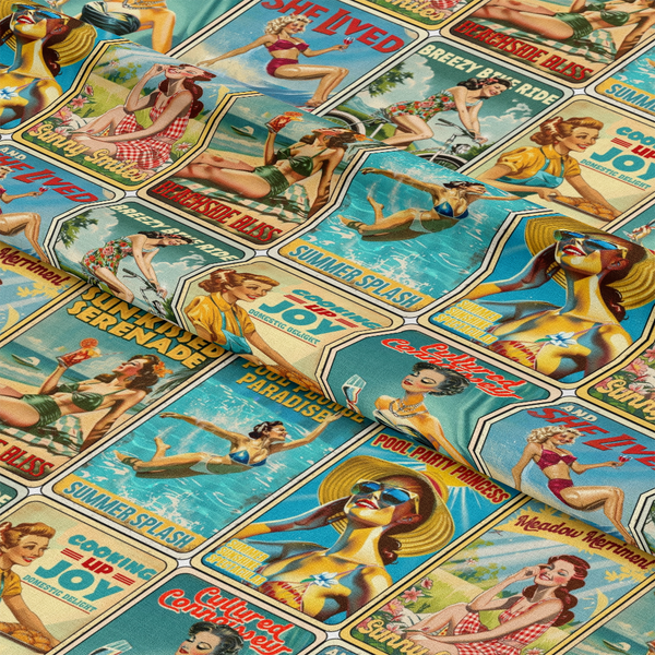 Pinup Girls Poster Pattern 1 Quilting Cotton Fabric – FabricMegaStore.com
