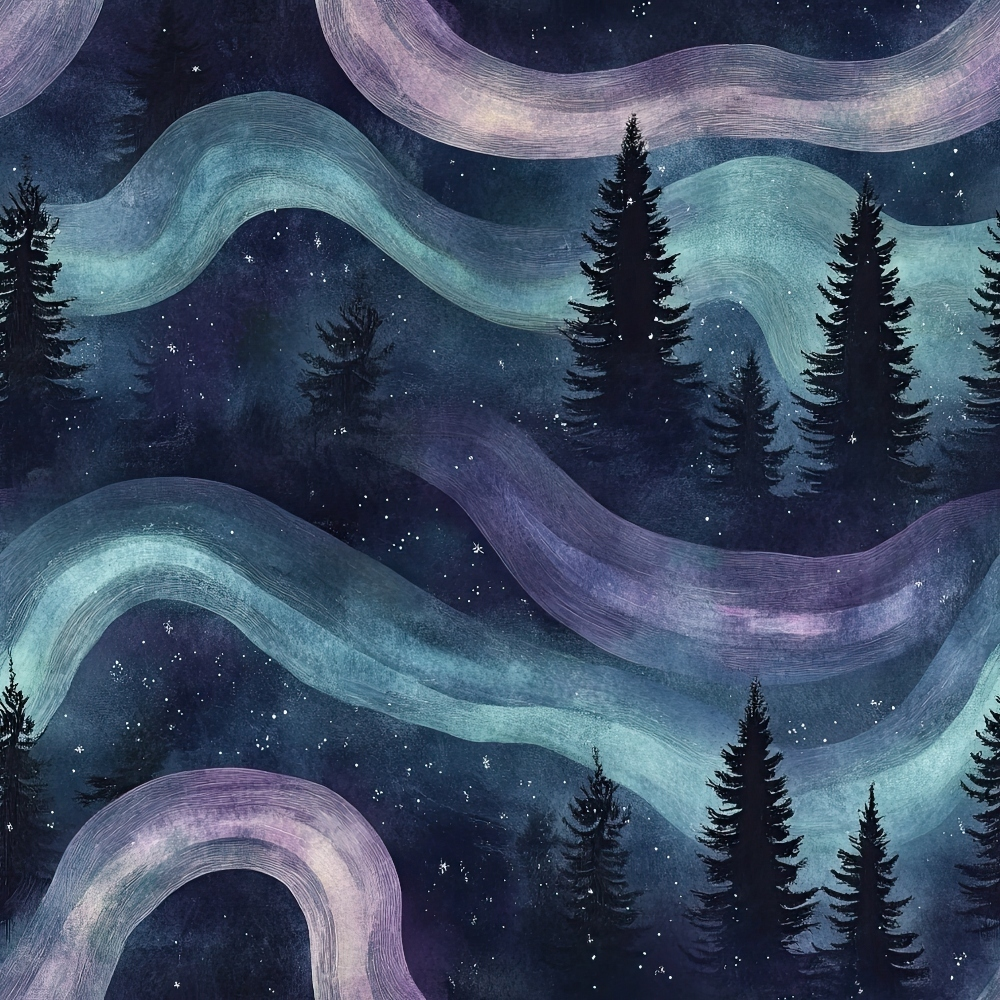 Northern Lights Forest Pattern 17 Quilting Cotton Fabric ...