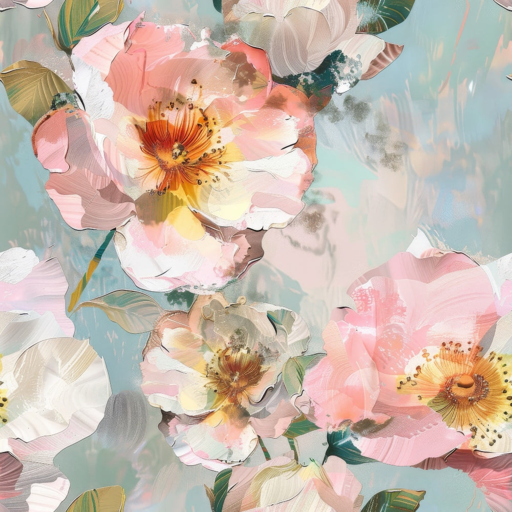 Pastel Abstract Painted Flowers Pattern 6 Quilting Cotton Fabric ...