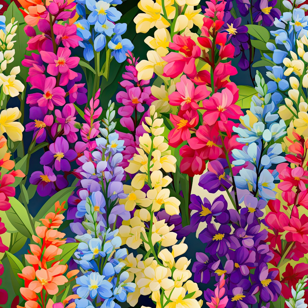 Rainbow Larkspur Flowers Pattern 12 Quilting Cotton Fabric ...