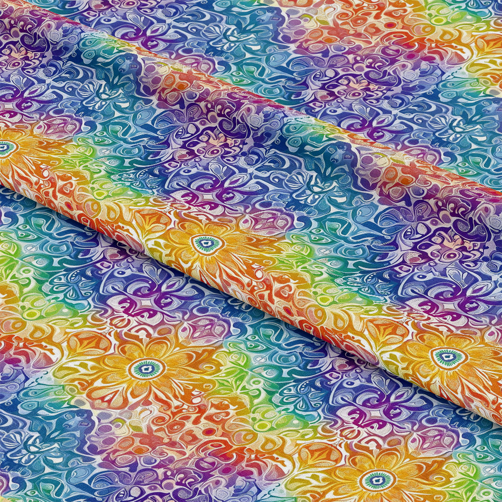 Rainbow Mandala Pattern 10 Quilting Cotton Fabric – FabricMegaStore.com