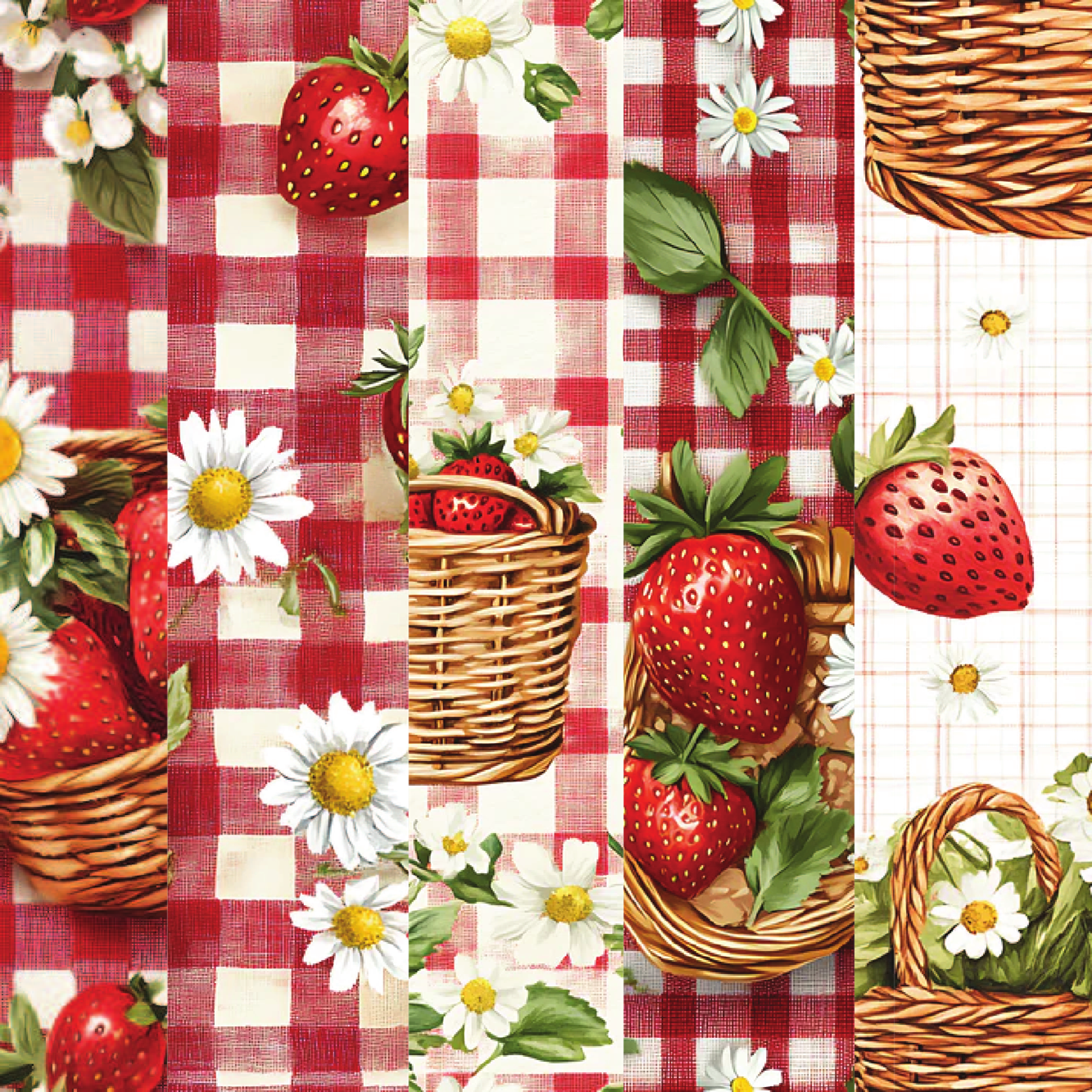 Strawberry Gingham Picnic Pattern 21 Quilting Cotton Fabric ...