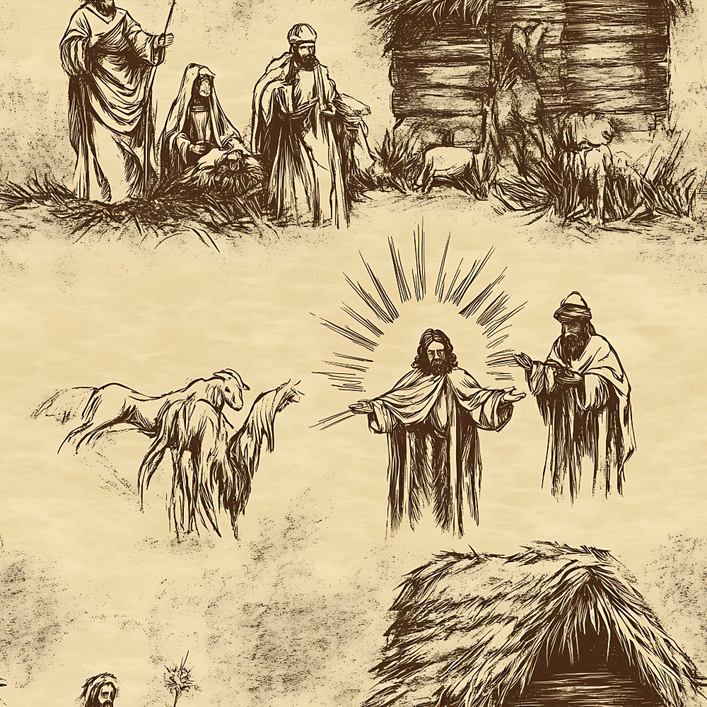 Vintage Nativity Scenes Pattern 5 Quilting Cotton Fabric ...