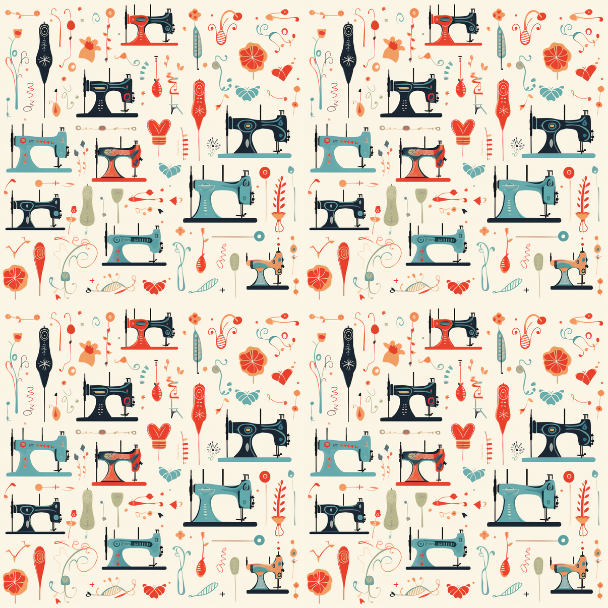 Vintage Sewing Machines Pattern 4 Quilting Cotton Fabric ...