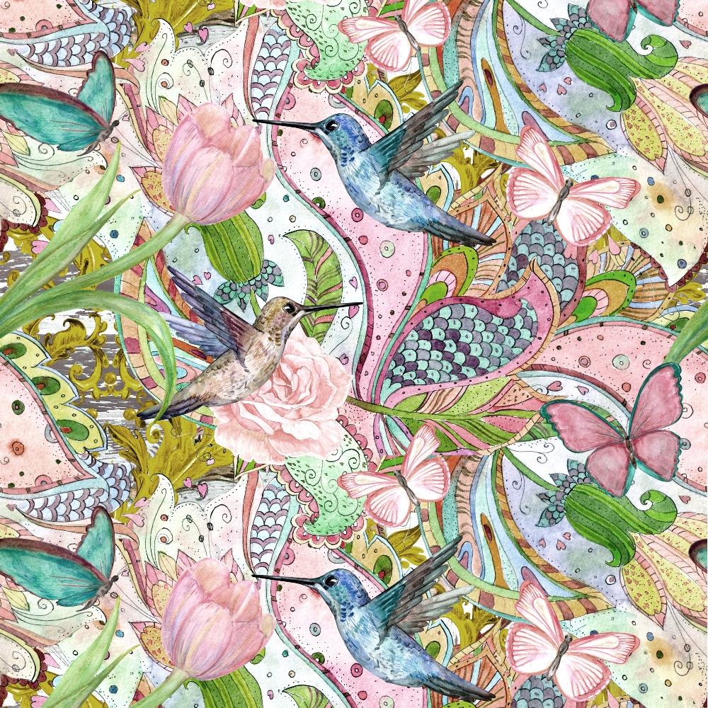 Watercolor HummingBirds Pattern Quilting Cotton Fabric ...
