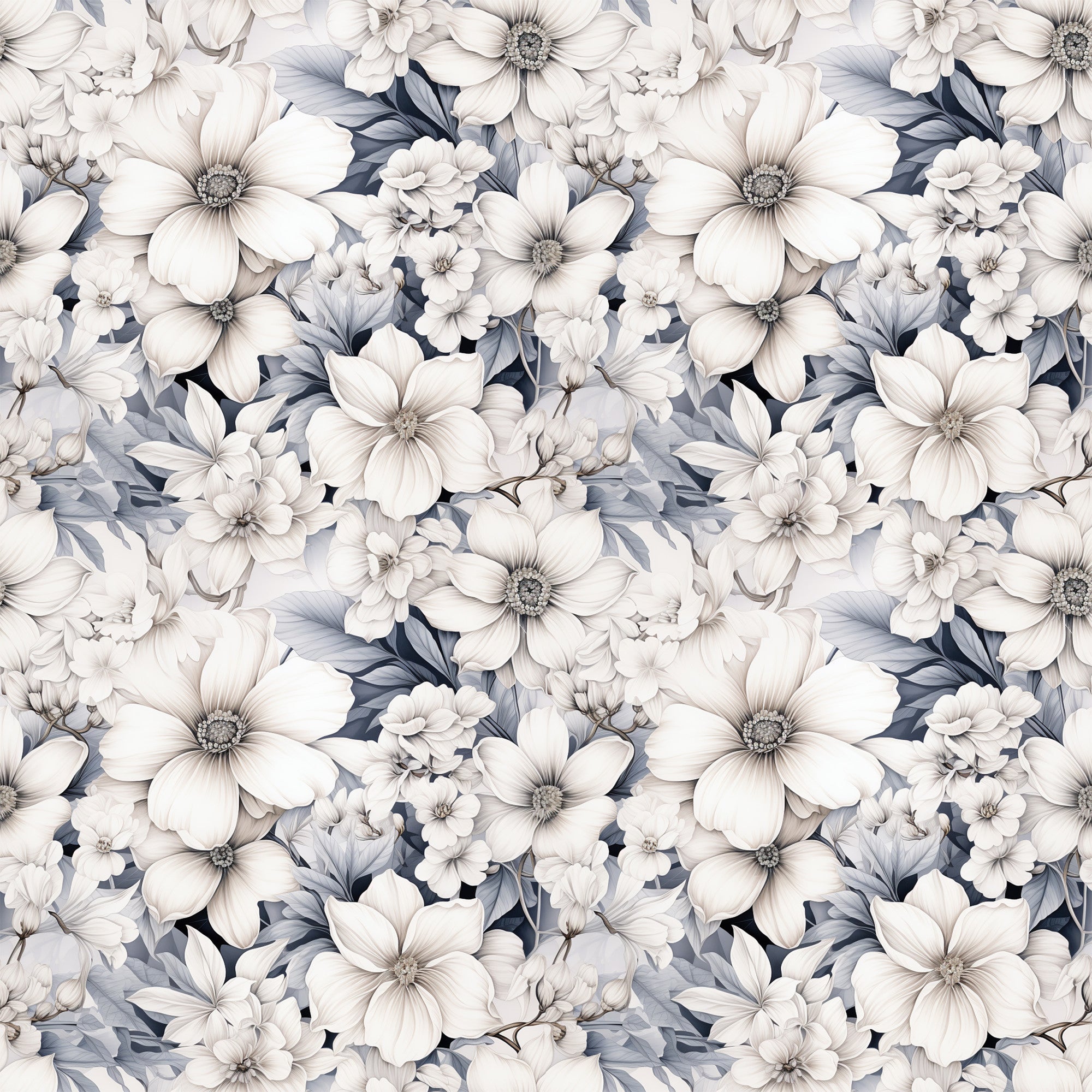 White Flowers Pattern 12 Quilting Cotton Fabric – FabricMegaStore.com