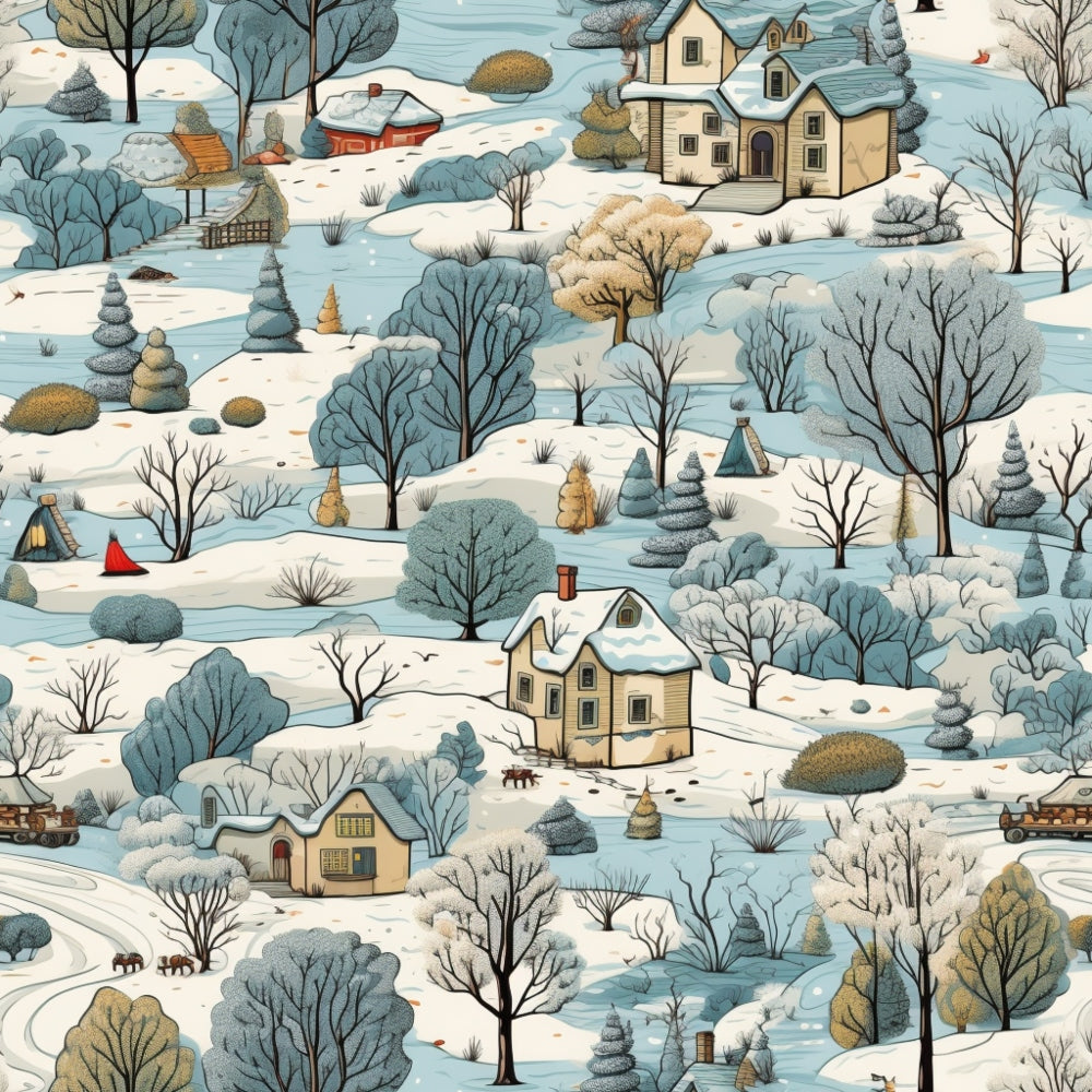 Winter Scenery Pattern 1 Quilting Cotton Fabric – FabricMegaStore.com