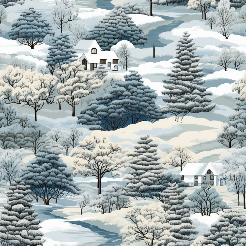 Winter Scenery Pattern 12 Quilting Cotton Fabric – FabricMegaStore.com