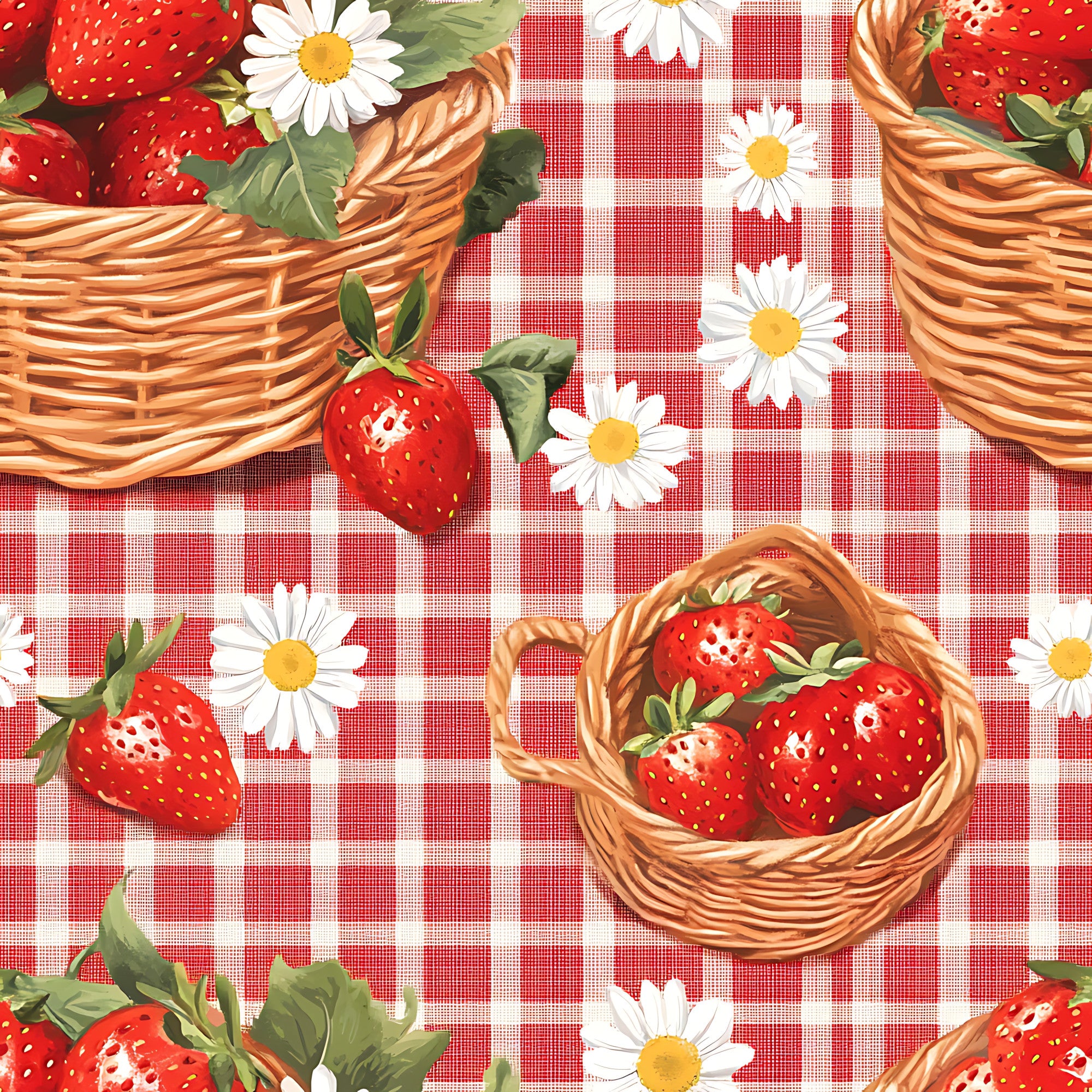 Strawberry Gingham Picnic Pattern 1 Quilting Cotton Fabric ...