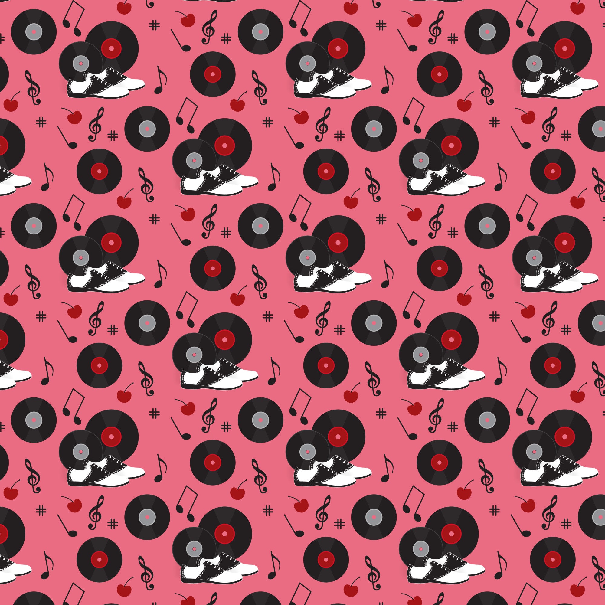 50s Black and Red Diner Pattern 16 Quilting Cotton Fabric ...
