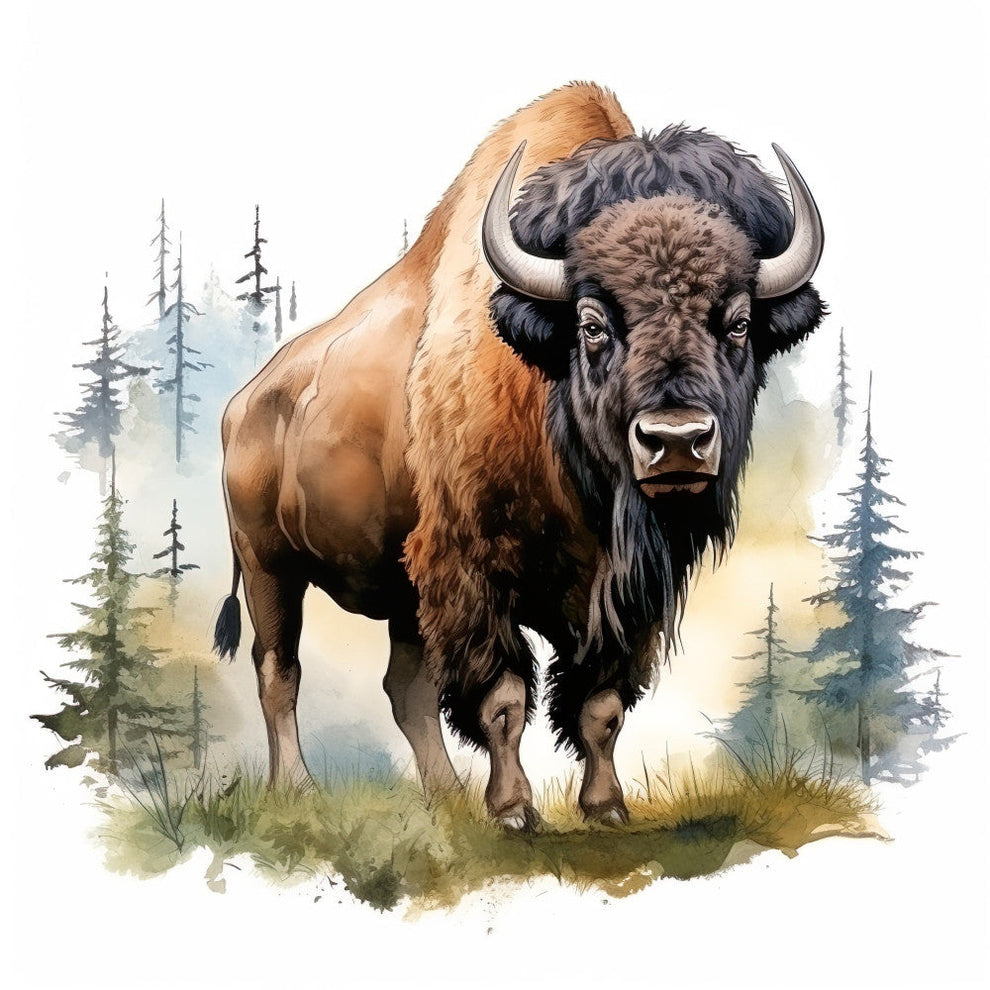 Watercolor Bison Fabric Panel 10 – FabricMegaStore.com