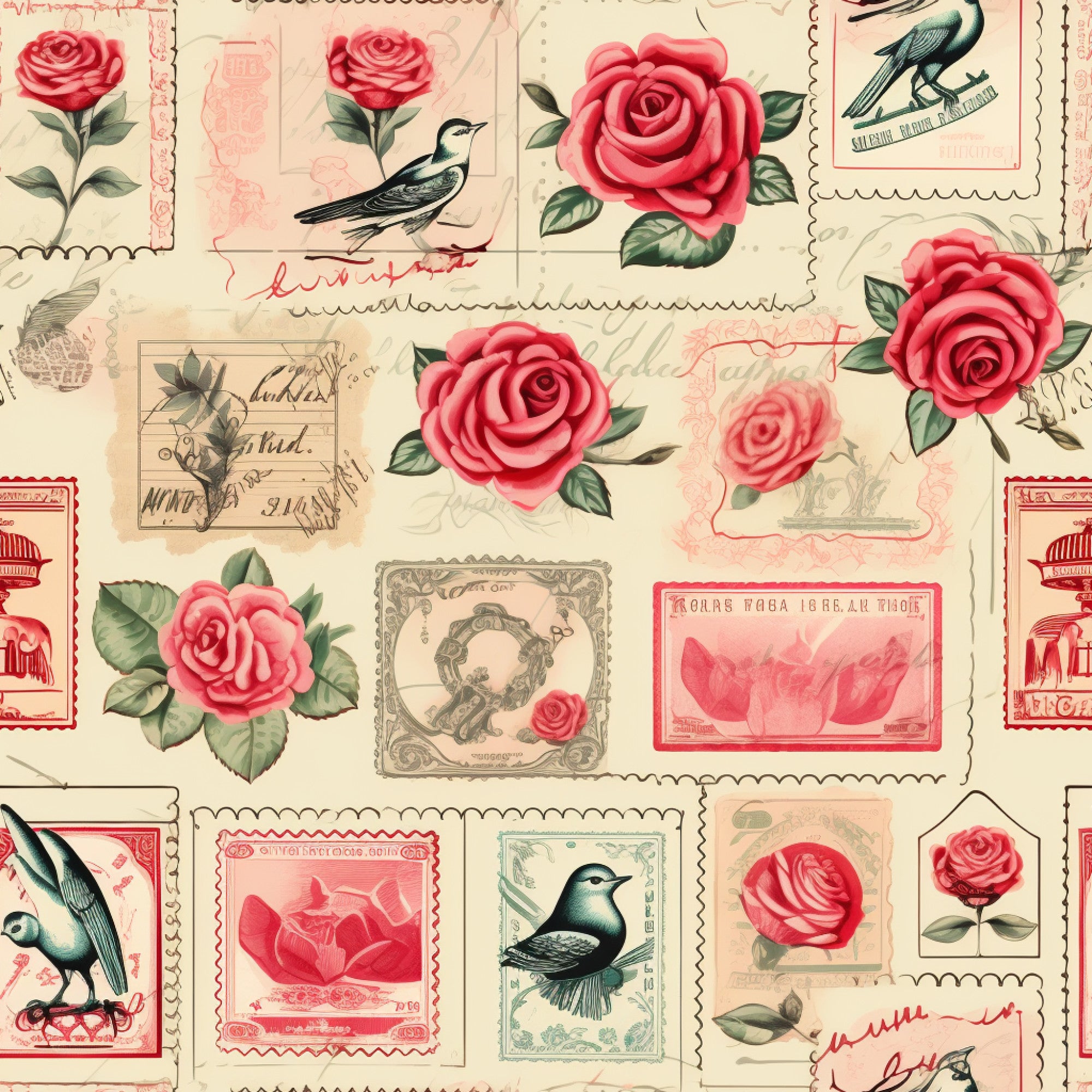Vintage Love Stamps Pattern 2 Quilting Cotton Fabric – FabricMegaStore.com